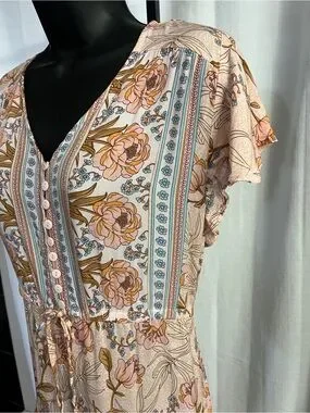 Papillon Blanc | Dresses | Papillon Blanc Peach Floral Buttonfront Midi ...